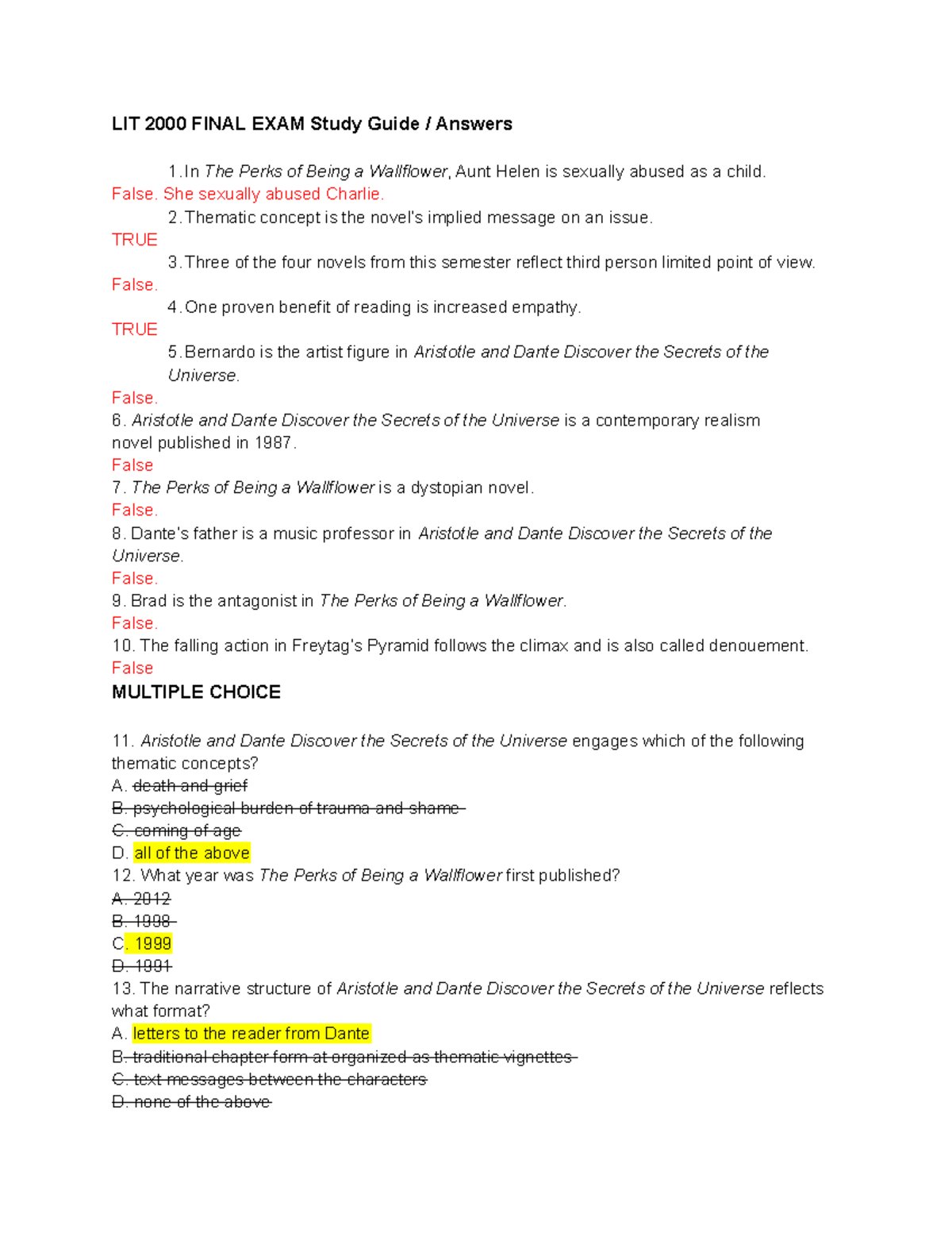 LIT 2000 Final EXAM Study Guide Answers - LIT 2000 FINAL EXAM Study ...