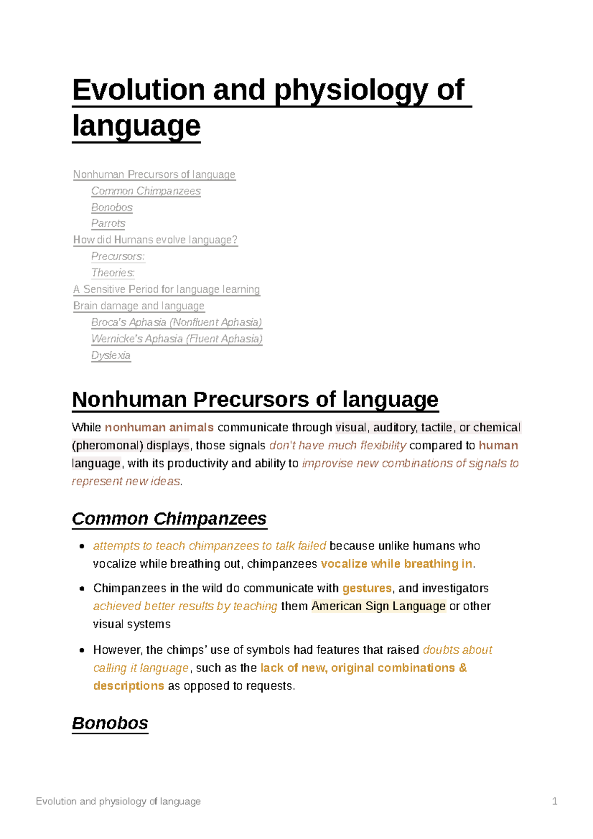 The evolution and physiology of language - Biological Psychology - Studocu