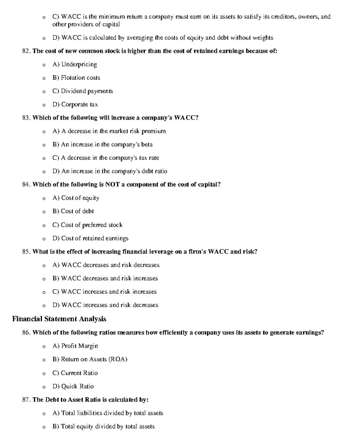 2 - practice practice - o C) WACC is the minimum return a company must ...