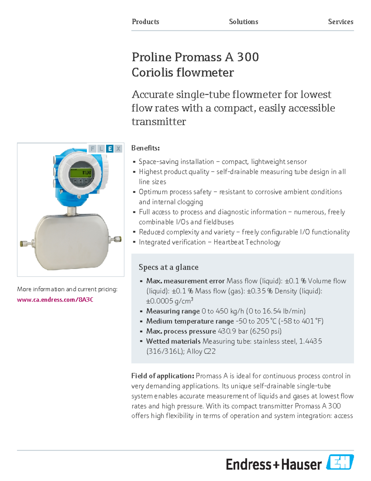 Endress-Hauser Proline Promass A 300 8A3C EN - Products Solutions ...