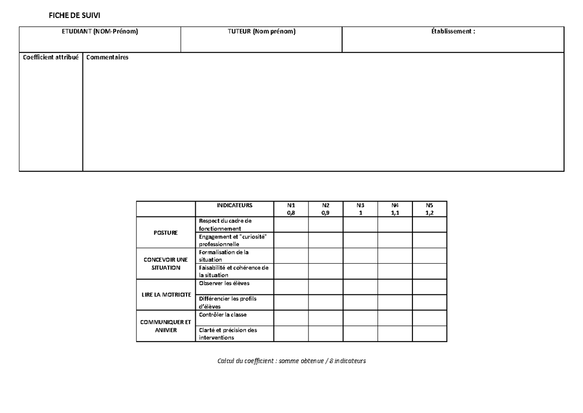 L3 EM- stage - Fiche de suivi - FICHE DE SUIVI ETUDIANT (NOM-Prénom ...