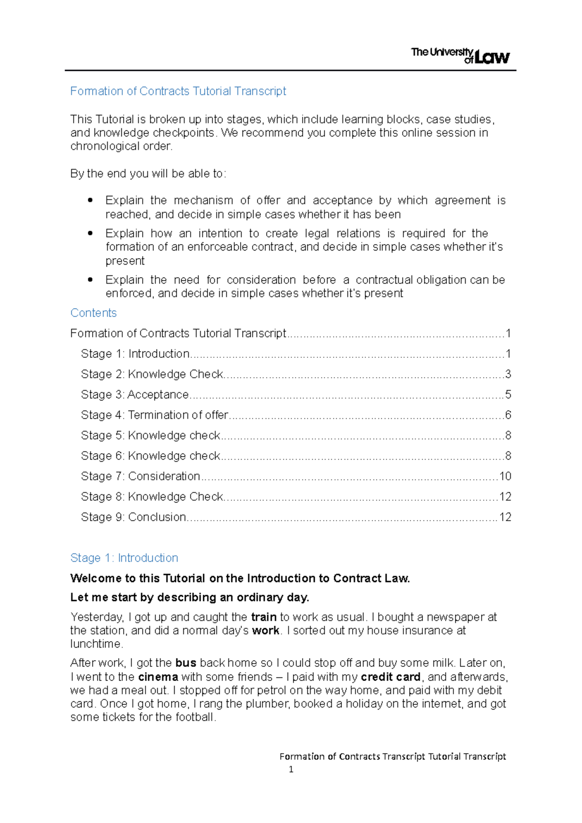 Transcript Formation of Contracts 004951 - Formation of Contracts Tutorial Transcript This ...