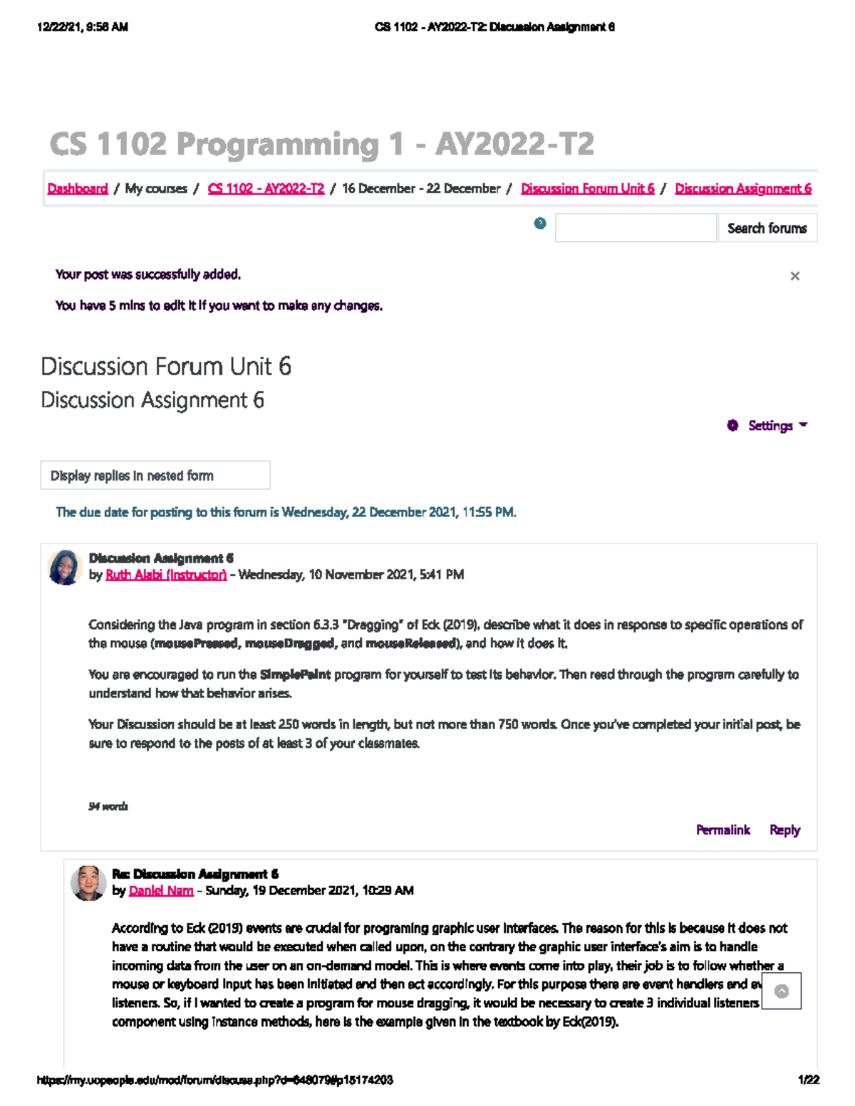 Discussion Forum Unit 6 - CS1102 - Studocu