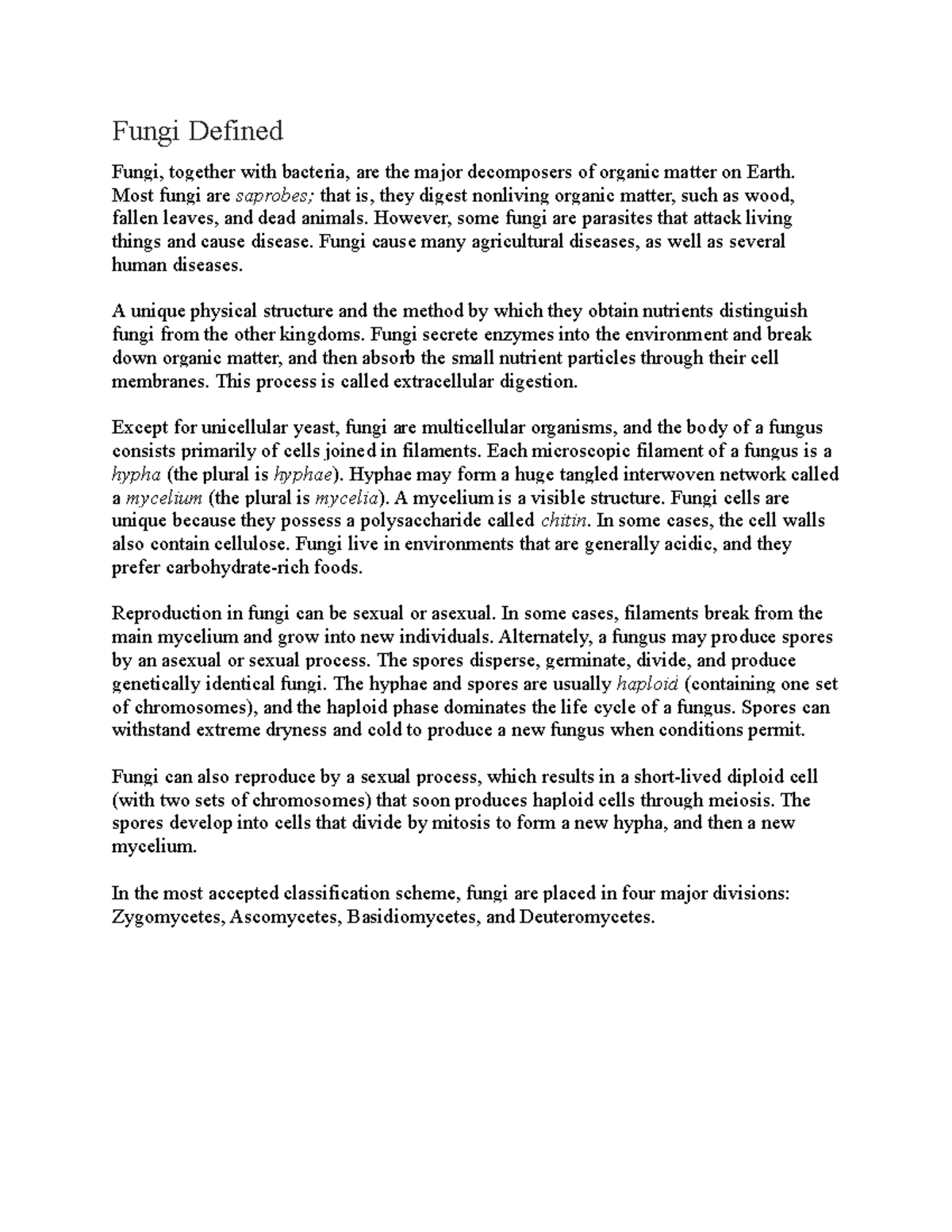 Fungi Defined - Fungi Defined Fungi, together with bacteria, are the ...