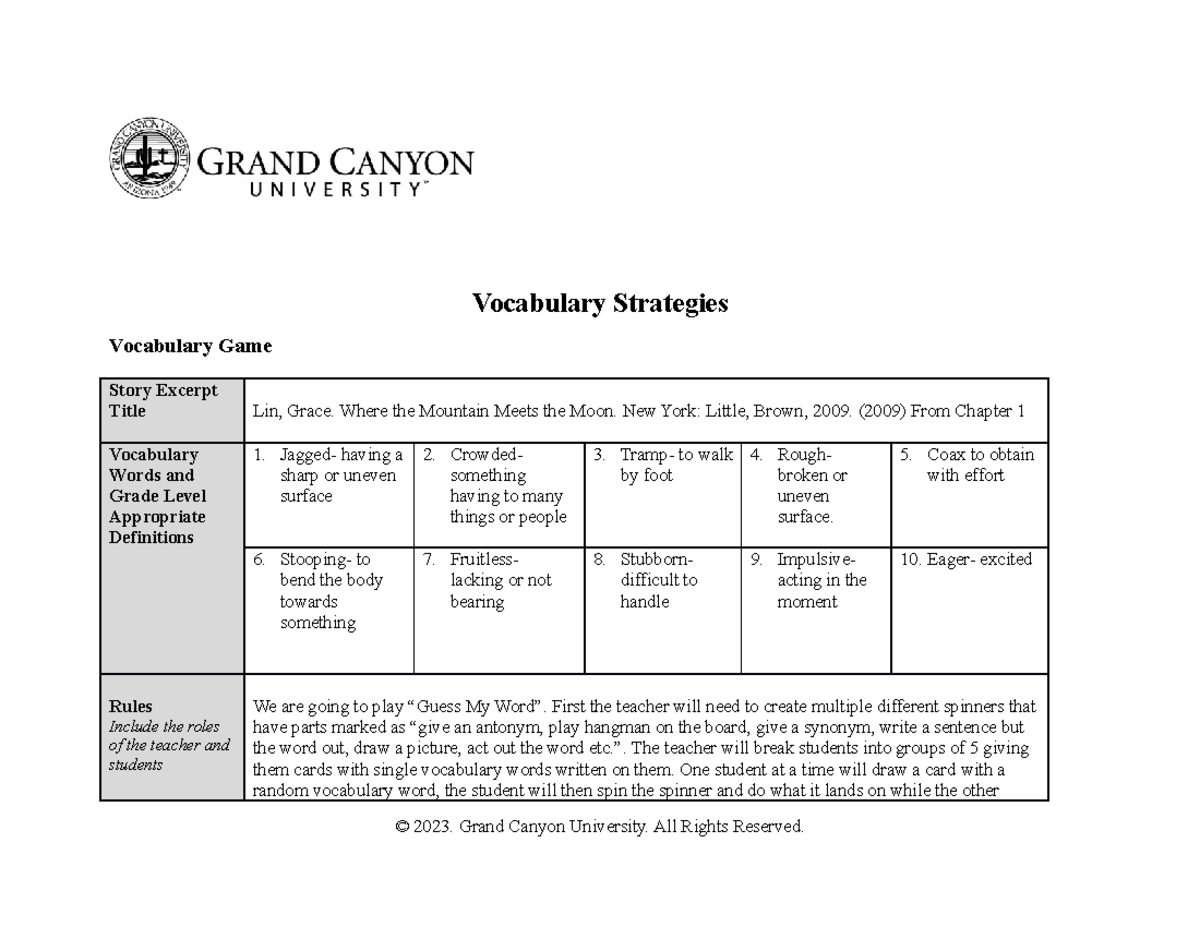 T6-Vocabulary-Strategies - Vocabulary Strategies Vocabulary Game Story ...