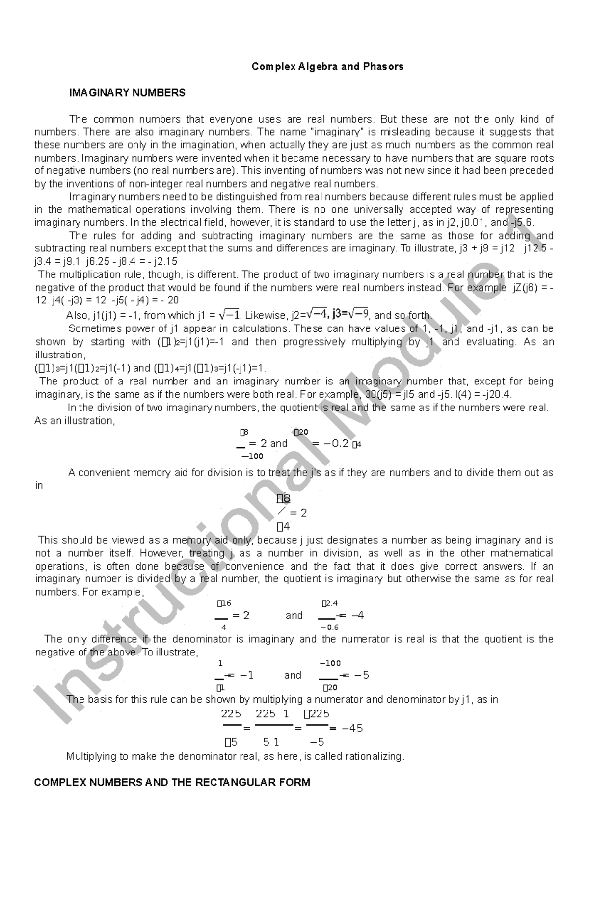 Complex Algebra and Phasors - Complex Algebra and Phasors IMAGINARY ...