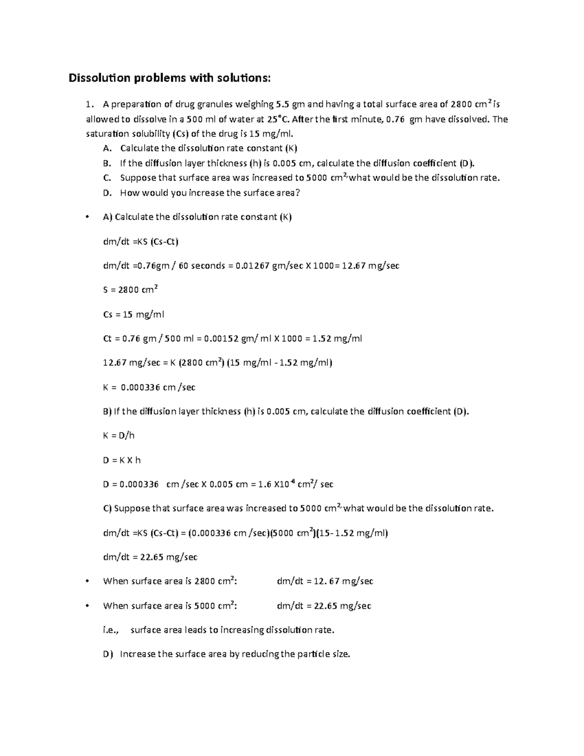 DIssolution Practice Problems Spring 2020 Solutions - Dissolution problems with solutions: A ...