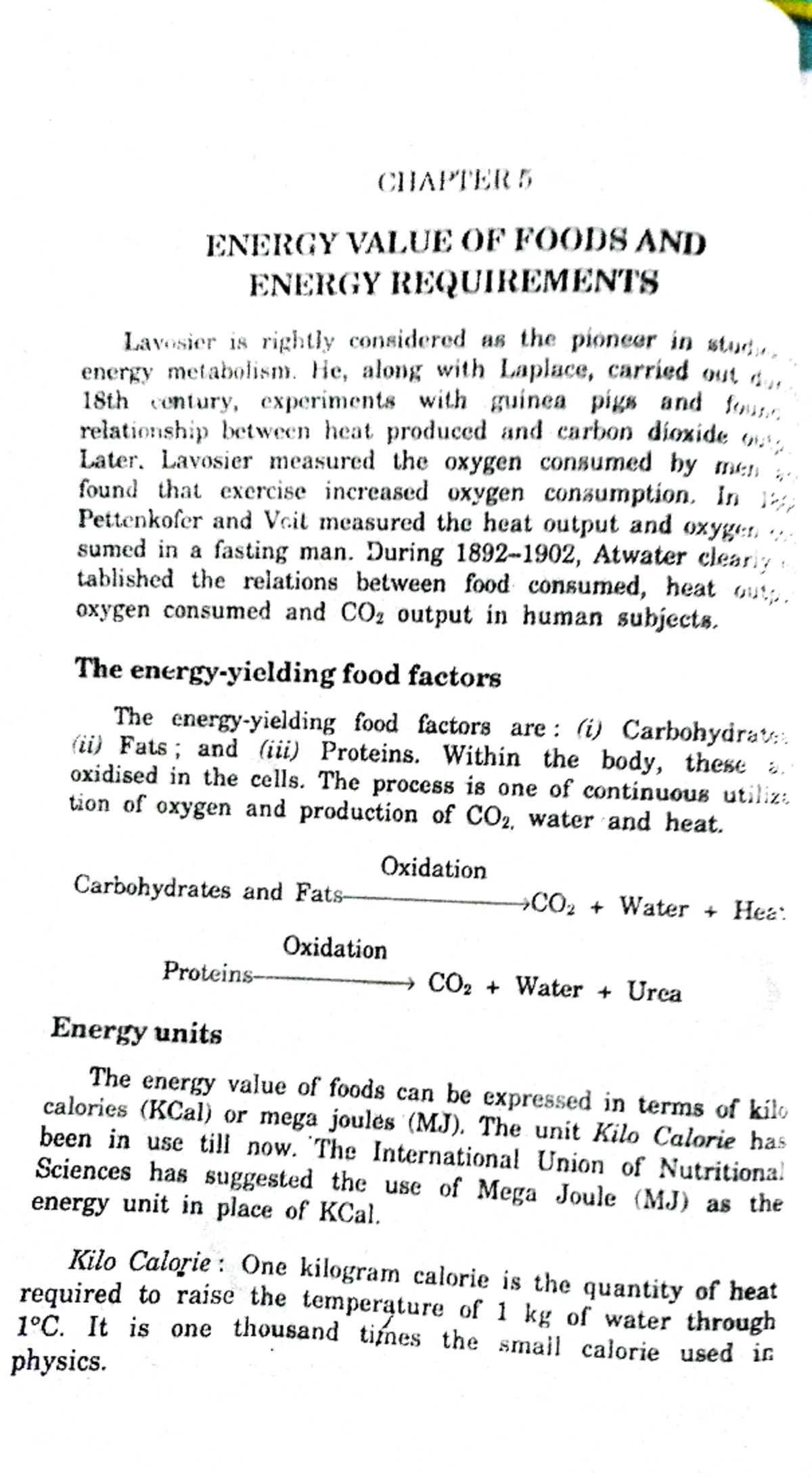 Energy Value Of Foods - Food and nutrition - CHAPTER ENERGY VALUE OF ...
