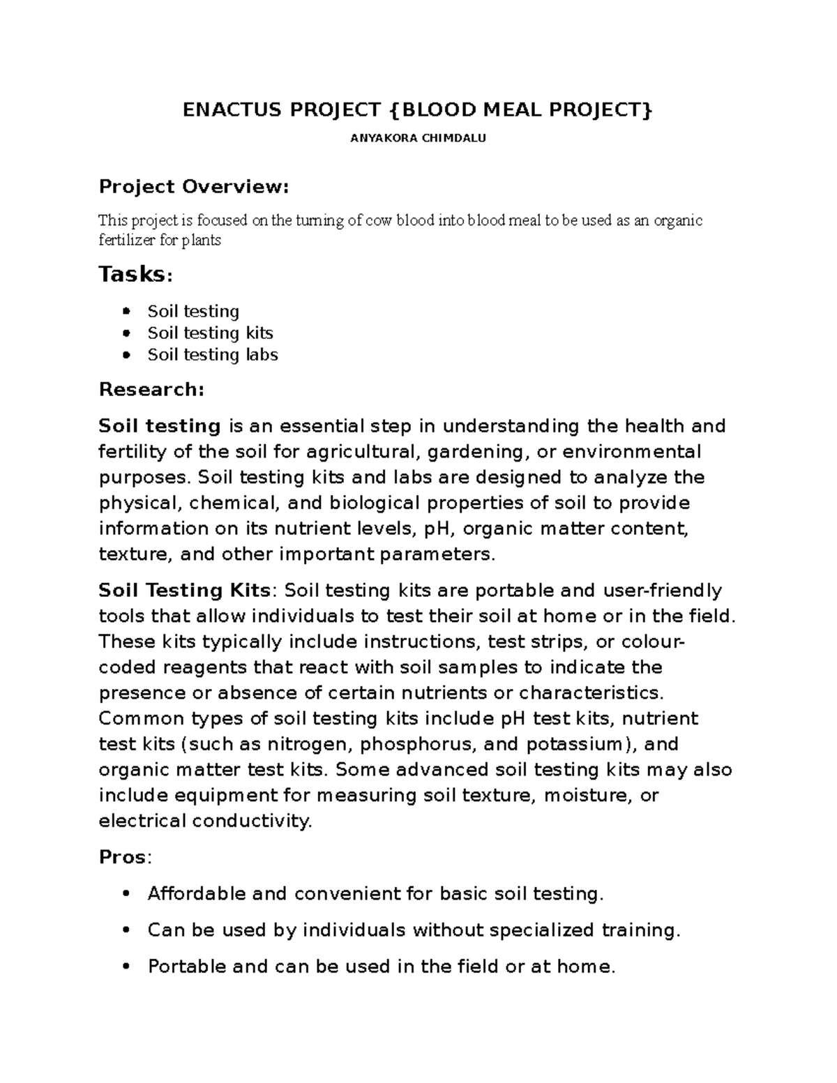 Enactus Project Part 2 - Summary Chemical Engineering Laboratory I ...
