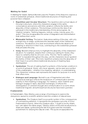 Key scenes and quotes - notes - Frankenstein 1. Ambition and the ...