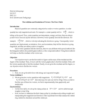 PHYS Lab Report 5 - Addition of Vectors - PHYSICS 1433 D715 LAB REPORT ...