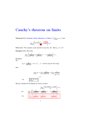 Cauchy theorems on limit - Cauchy’s theorem on limits Lecture- 14/04/ Theorem 0.0 (Cauchy’s ...