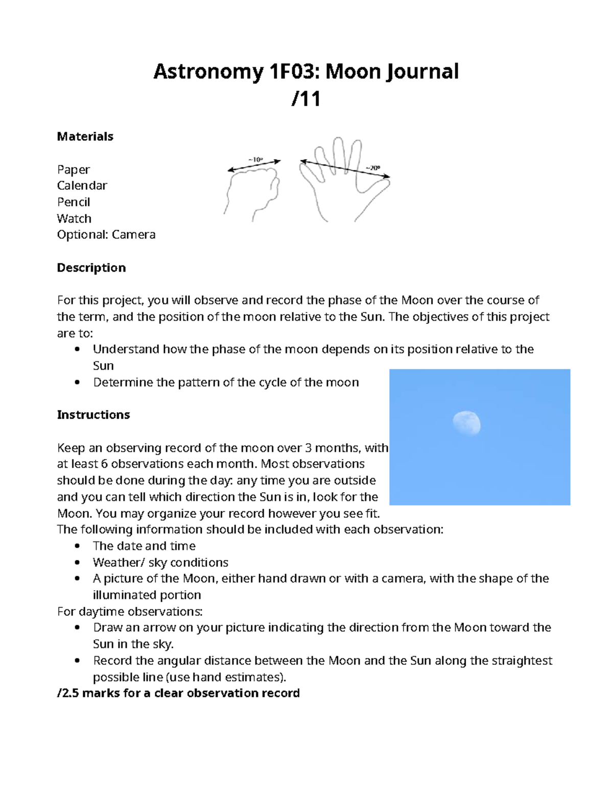 Astron 1F03 Project - Moon Journal - W2022 - Astronomy 1F03: Moon Journal / Materials Paper ...