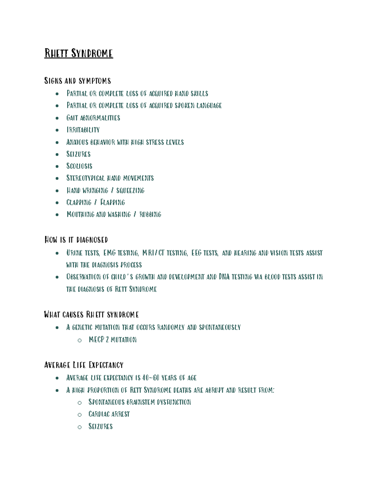 OTA 215 Midterm Exam Prep - Rhett Syndrome - Rhett Syndrome Signs and ...