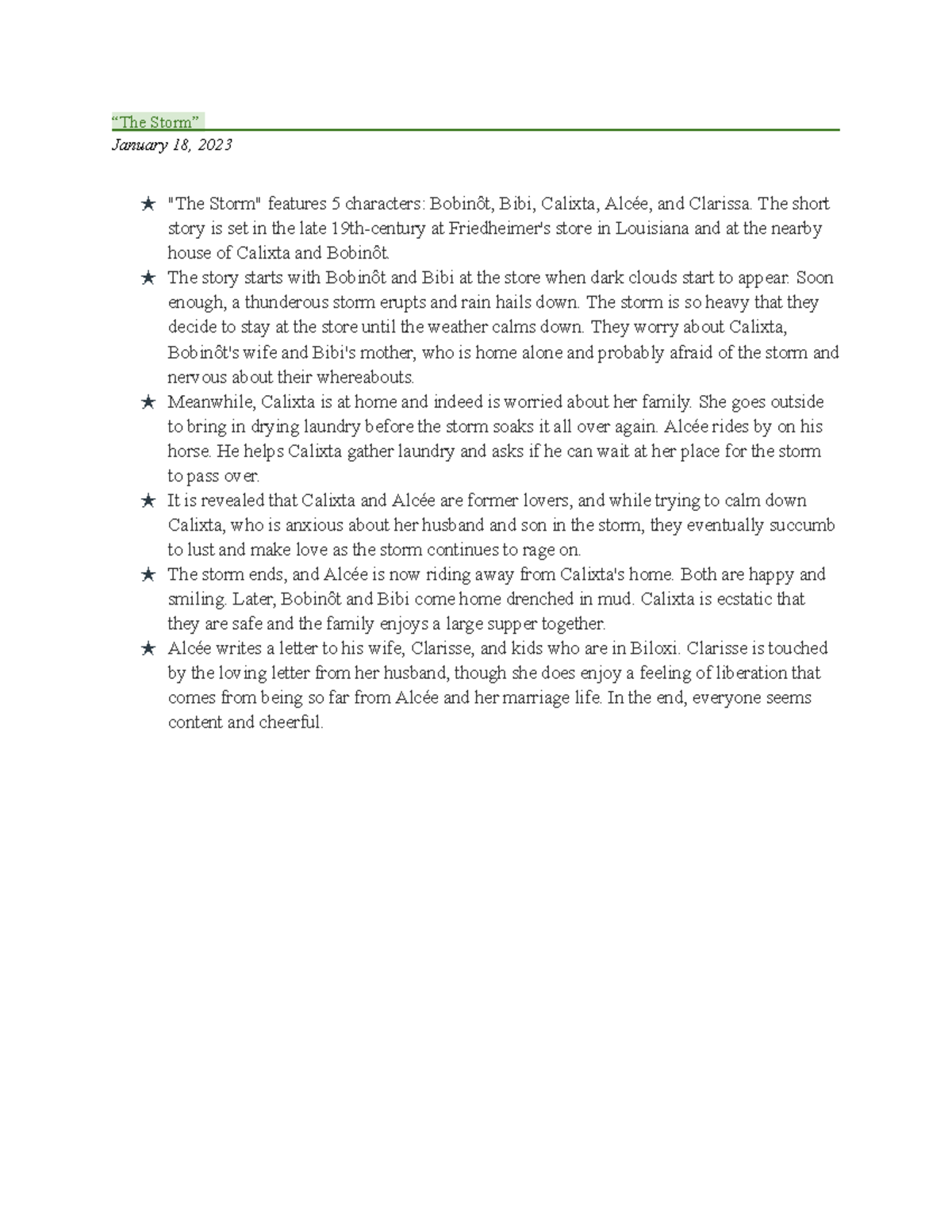 American Literature “The Storm” - “The Storm” January 18, 2023 ★ "The ...