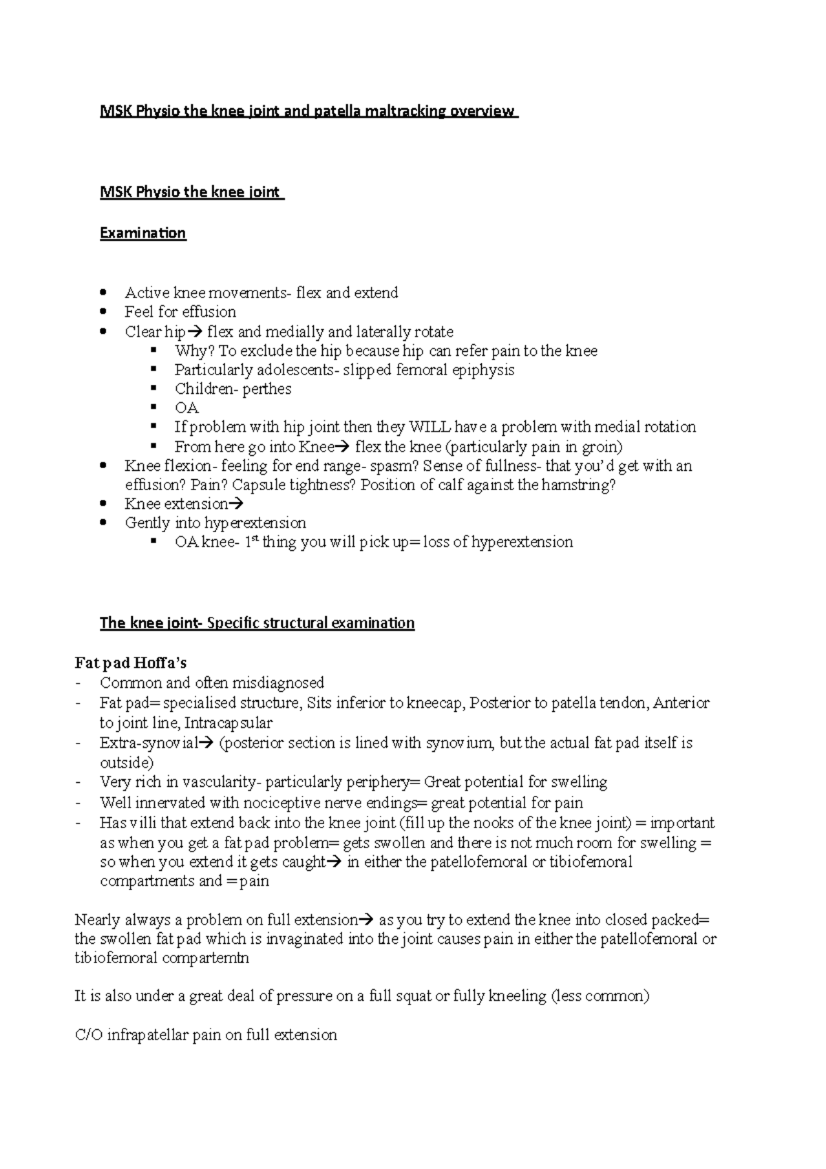 MSK Physio the knee joint and patella maltracking overview ...