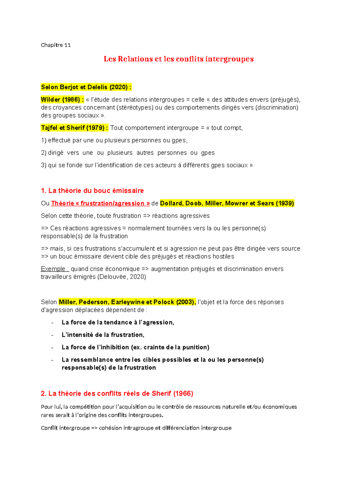 Chapitre 11 Les relations et les conflits intergroupes - Tajfel et Sherif (1979) : Tout ...