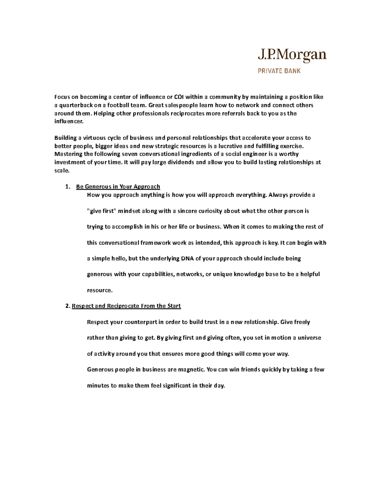 Becoming a COI - Focus on becoming a center of influence or COI within ...