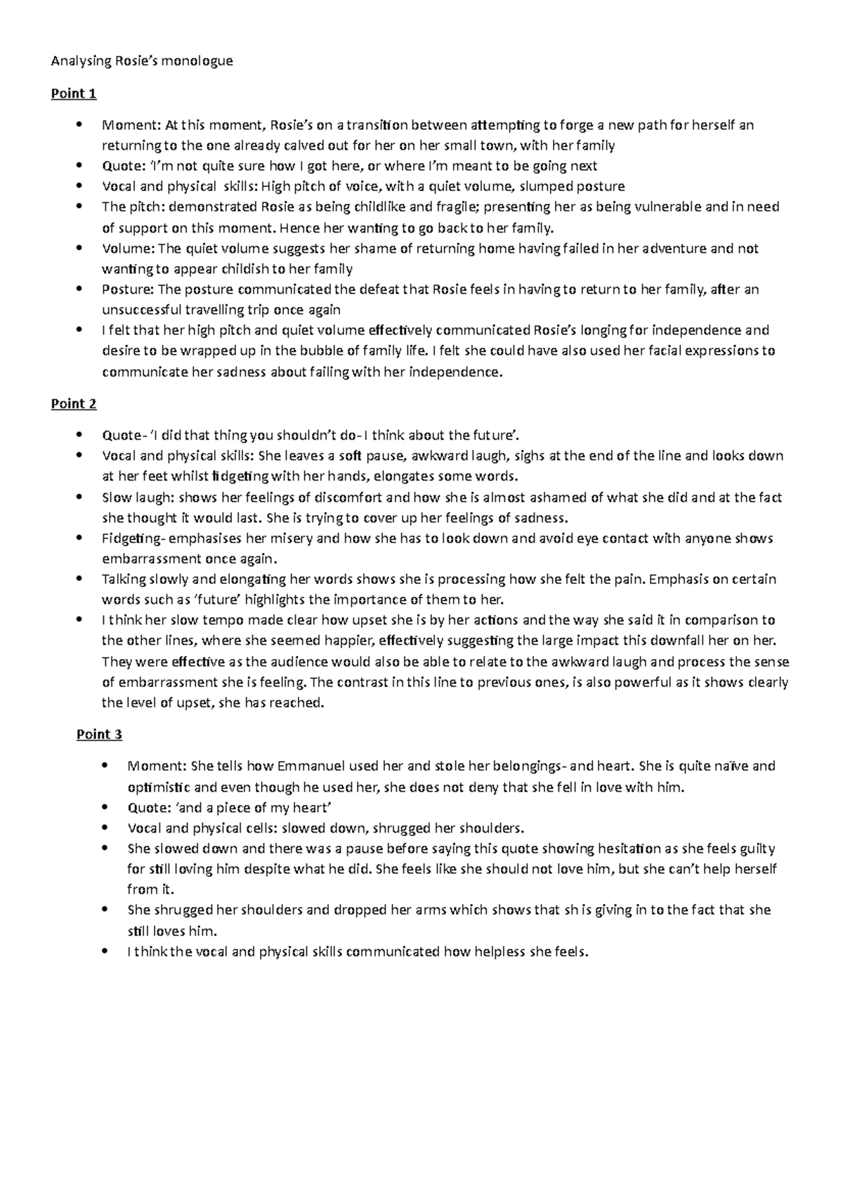 Analysing monologue: Moments Vocal and Physical Skills - Studocu