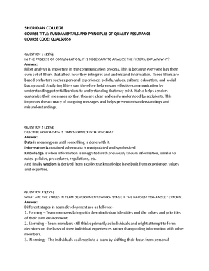 Assignment 5 - Fundamentals and Principles of Quality Assurance ...