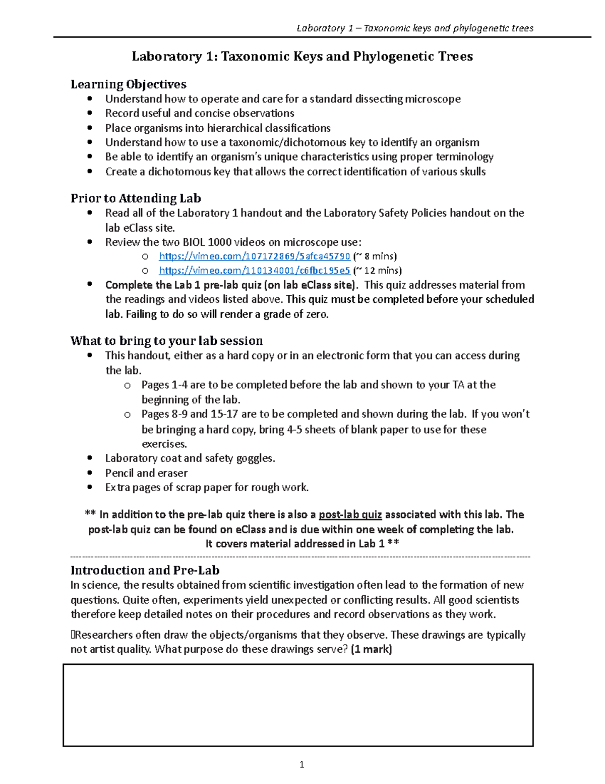 Lab 1 Taxonomic keys phylogenetic trees - B1001 W 2023 - lab handout ...