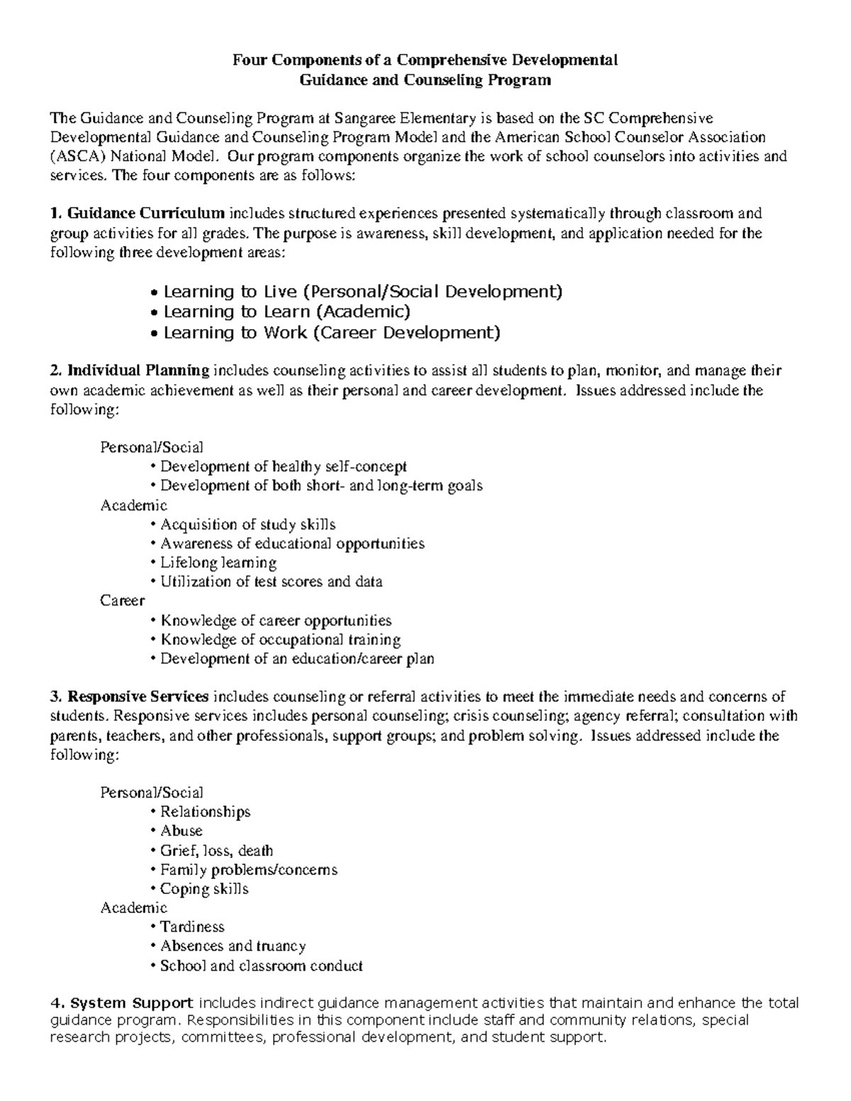Four Components Of Guidance Counseling Four Components Of A Comprehensive Developmental 