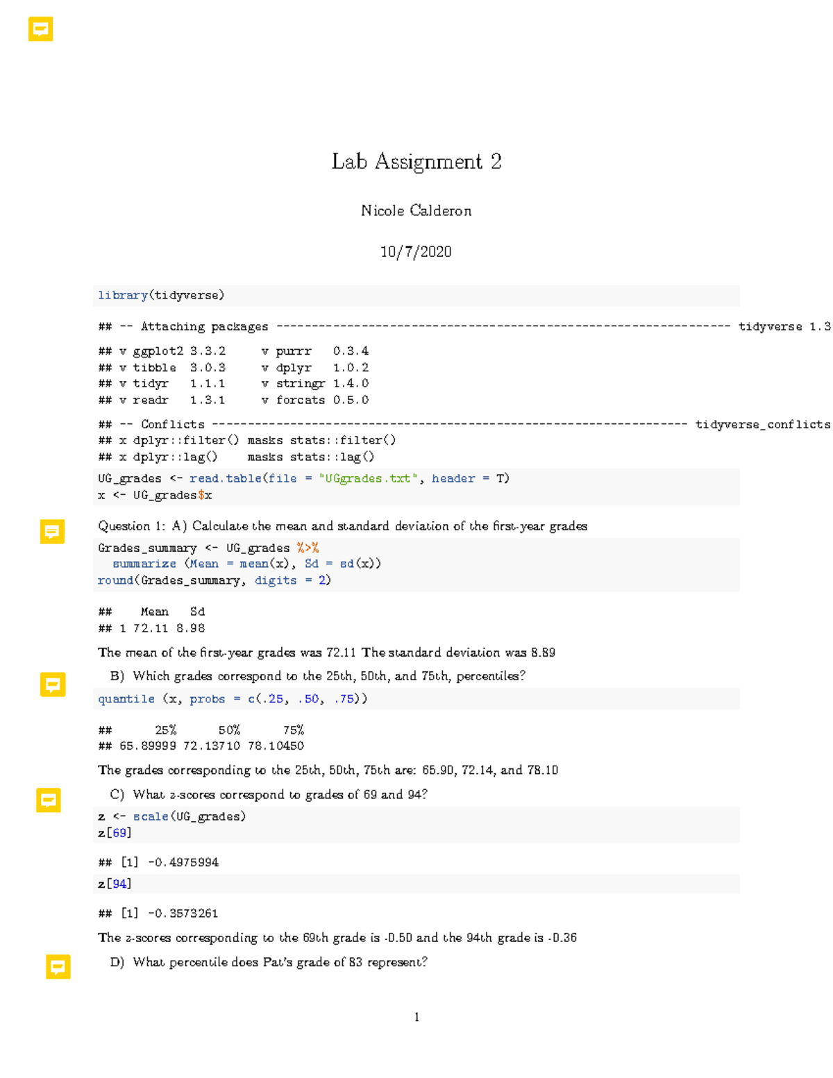 Assignment 2 with TA feedback - Lab Assignment 2 Nicole Calderon 10/7 ...