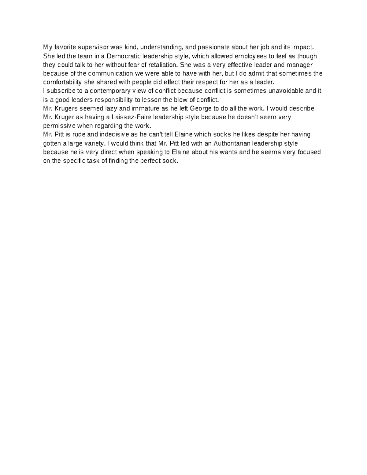 Leadership Assignment - Google Docs - My favorite supervisor was kind ...