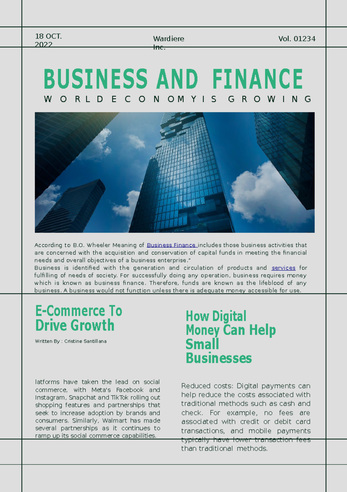 Newsletter - 18 OCT. 2022 Wardiere Inc. Vol. 01234 BUSINESS AND FINANCE ...