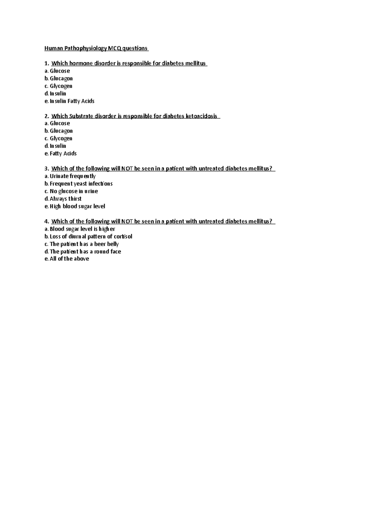 Human Pathophysiology MCQ questions - Human Pathophysiology MCQ ...