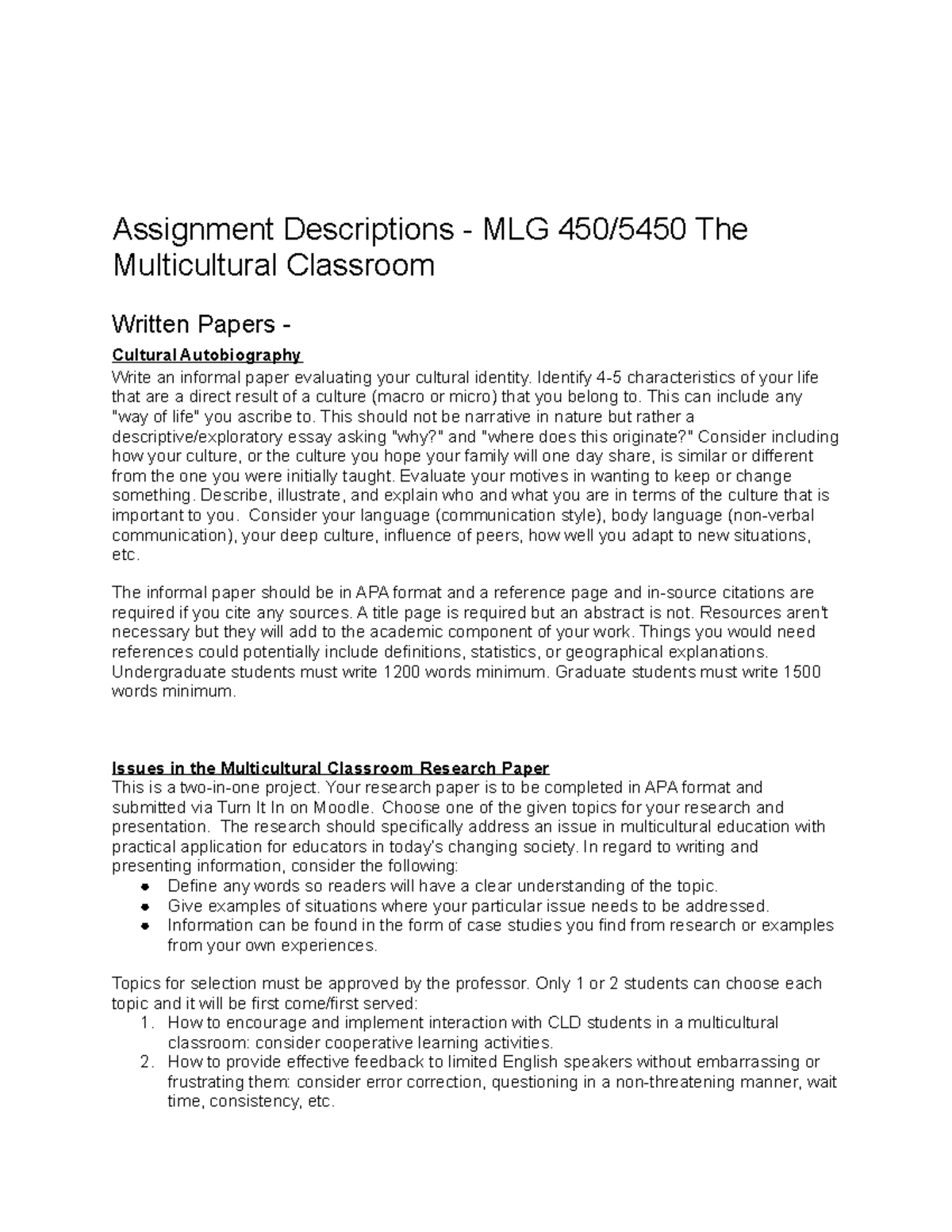 MLG 450.5450 Assignment Descriptions - Assignment Descriptions - MLG ...