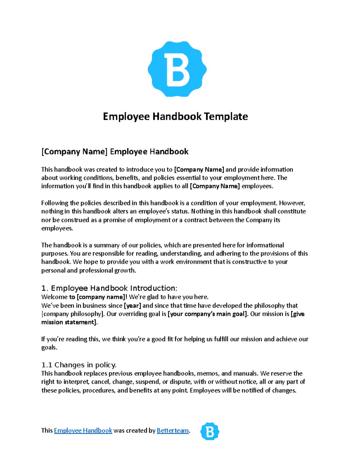 Employee handbook template download 202011 25 - Employee Handbook ...