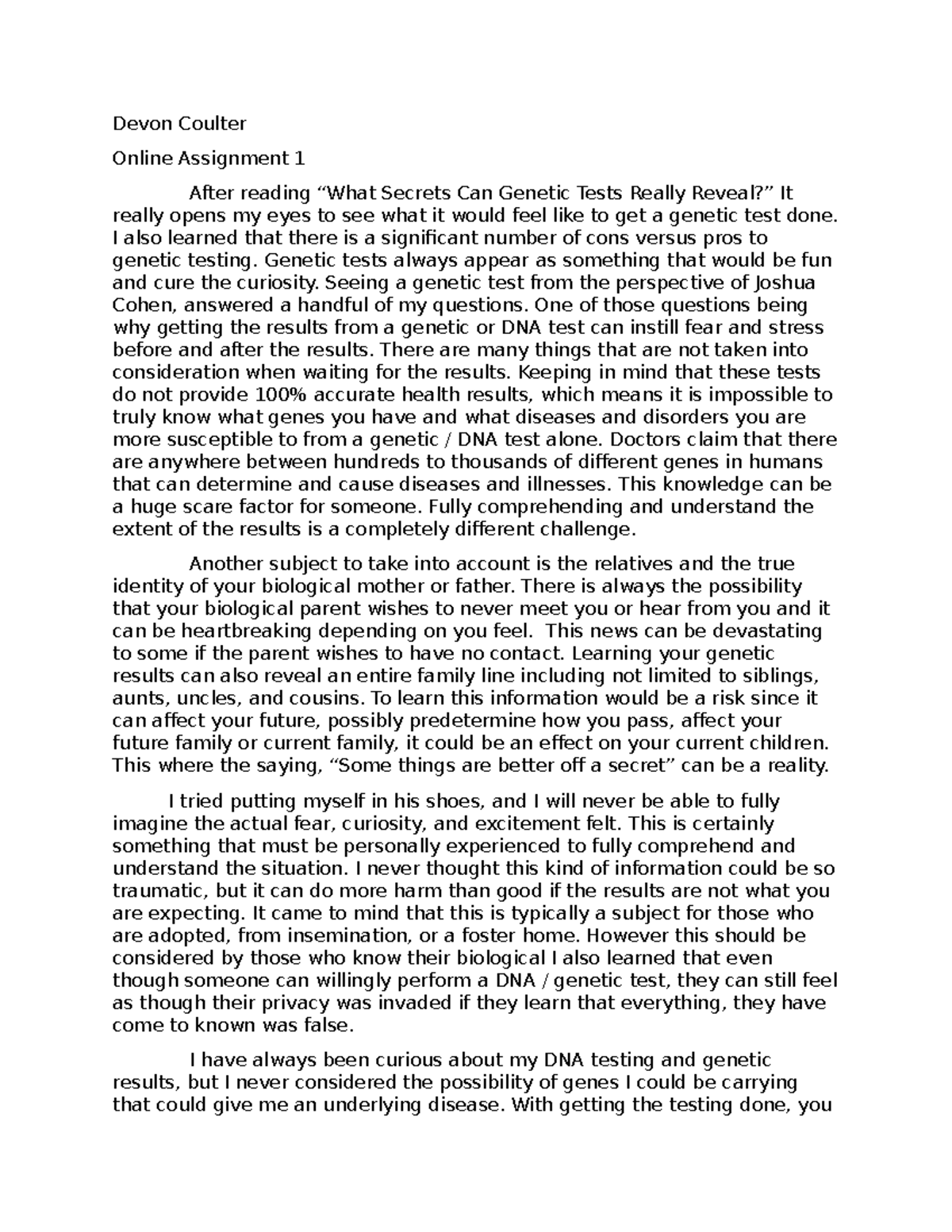 Assignment 1 - Online Psychology Article Research - Devon Coulter ...
