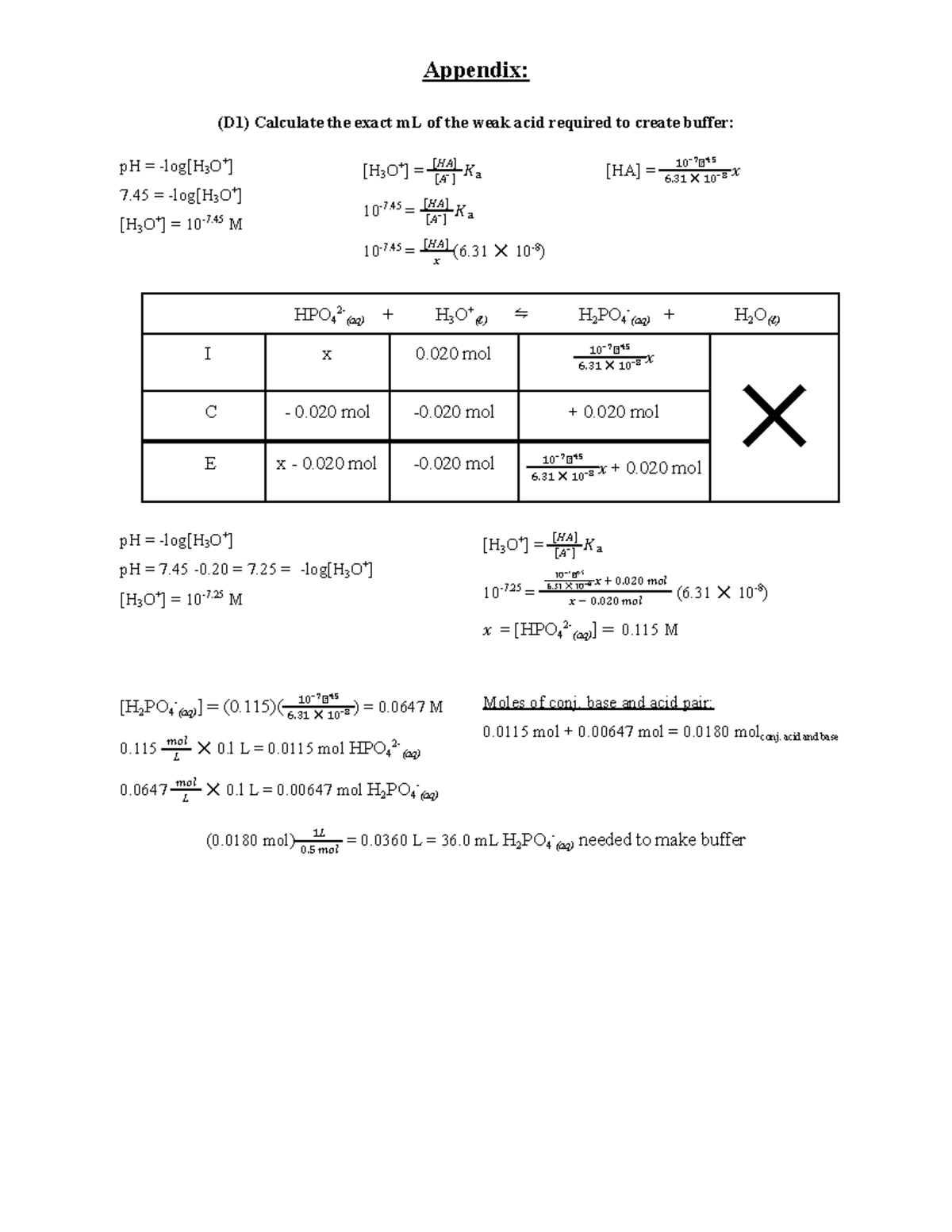 Experiment 12 Appendix - Appendix: (D1) Calculate the exact mL of the ...