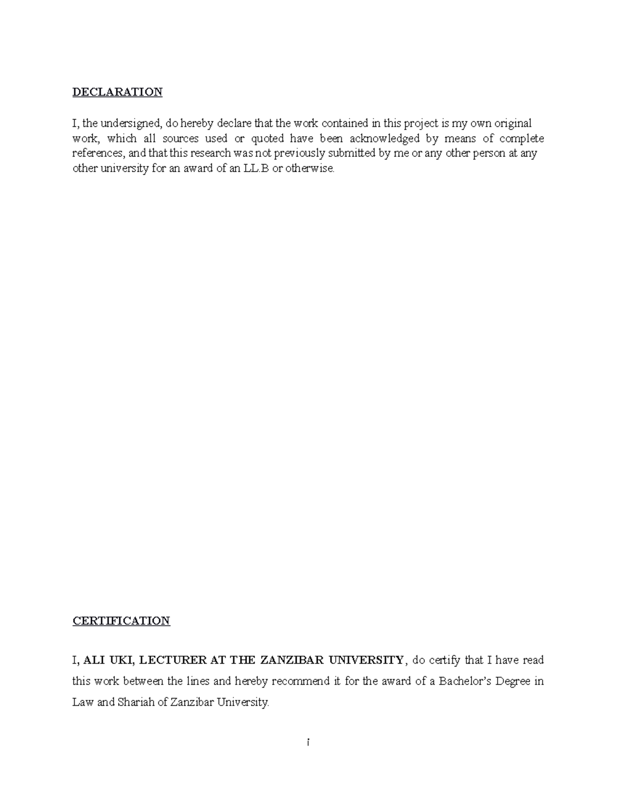 Alawi research - DECLARATION I, the undersigned, do hereby declare that ...