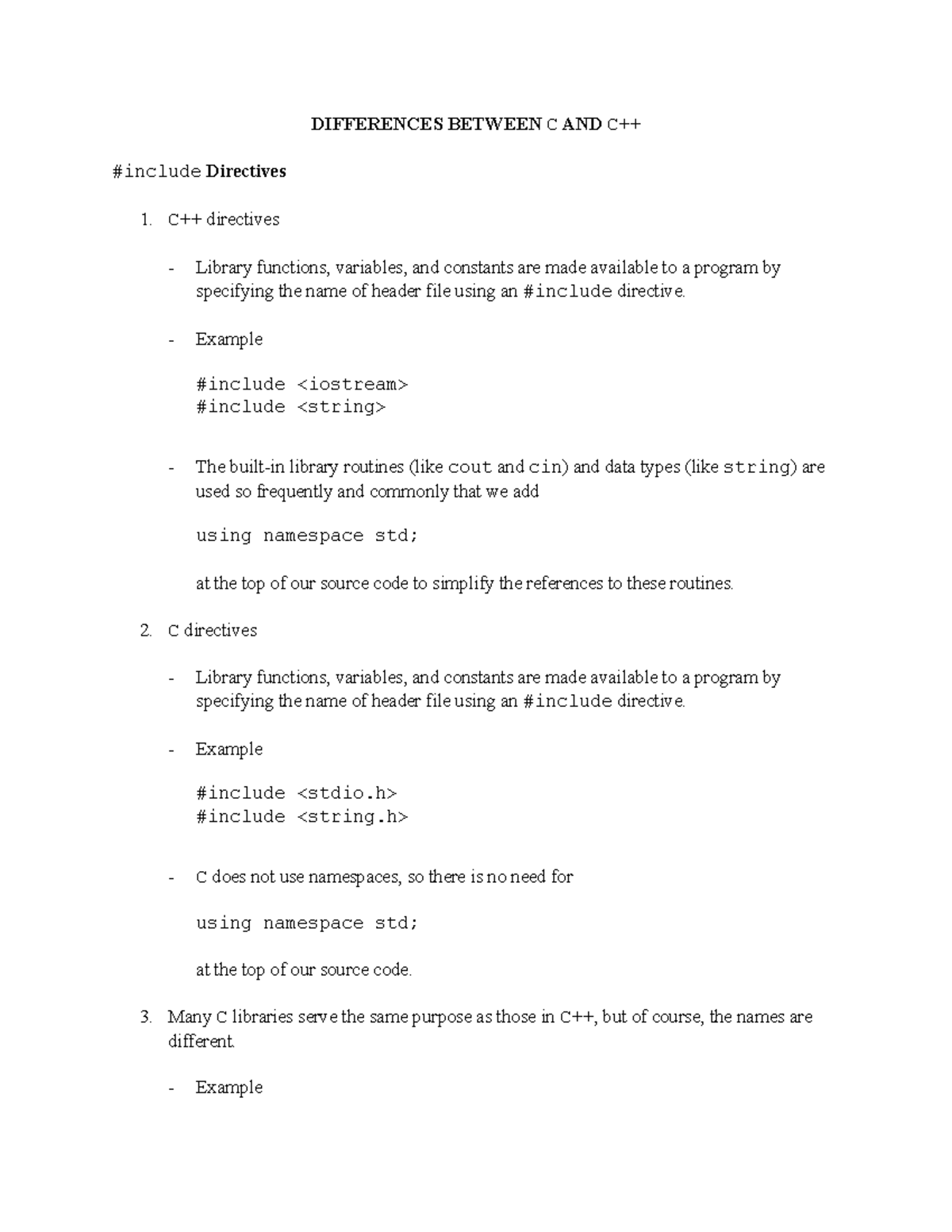 Differences Between C and C++ - DIFFERENCES BETWEEN C AND C++ #include ...