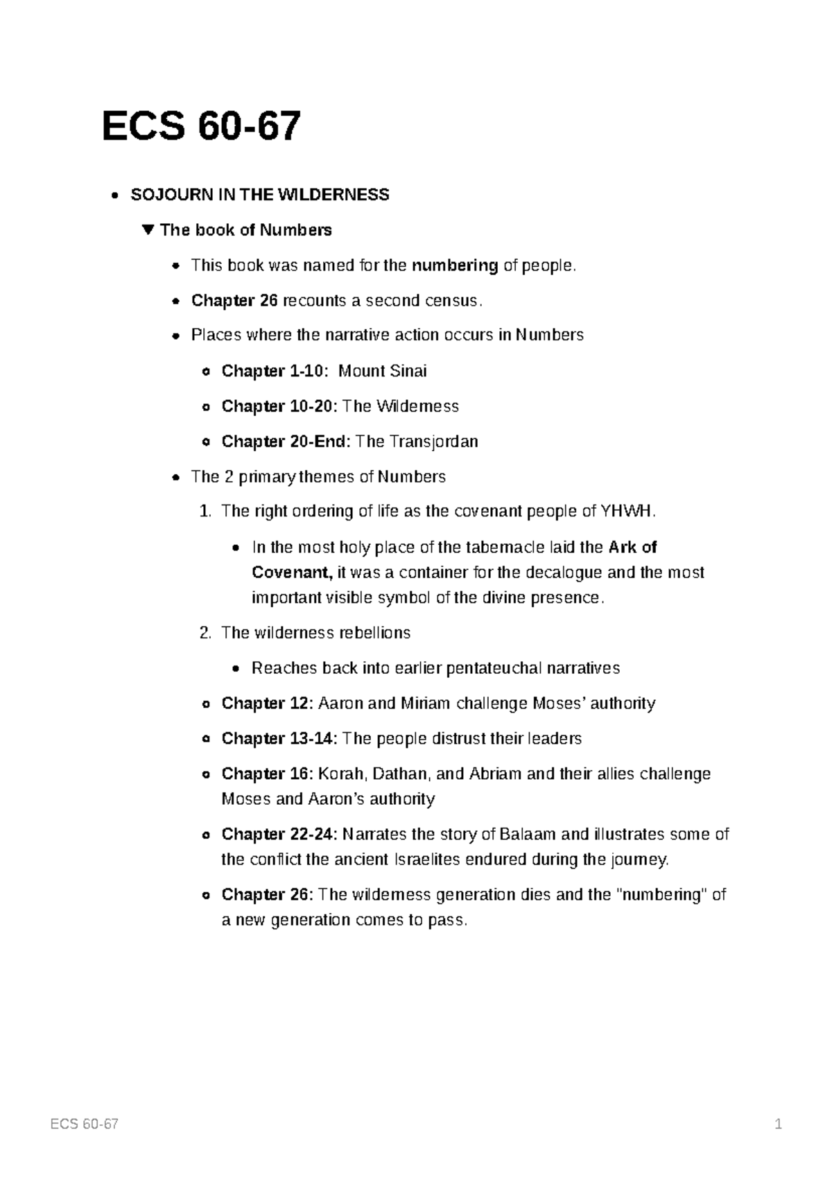 ECS 60-67 - This is a summary from pages 60-67. - ECS 60-67 1 ECS 60- SOJOURN IN THE WILDERNESS ...