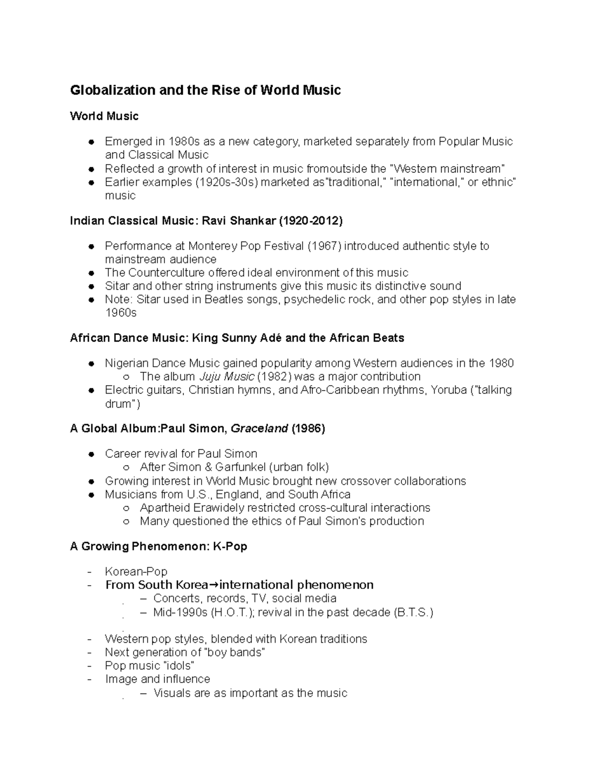 Music 1003 Globalization and the Rise of World Music - MUSI 1003 ...