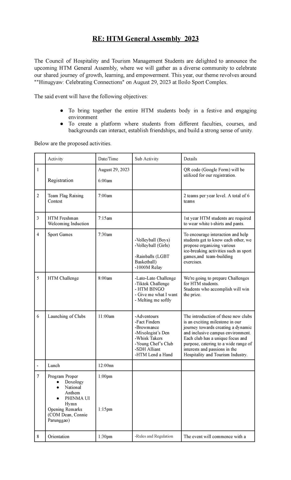 Flow Of Progam Notes Re Htm General Assembly 2023 The Council Of Hospitality And Tourism
