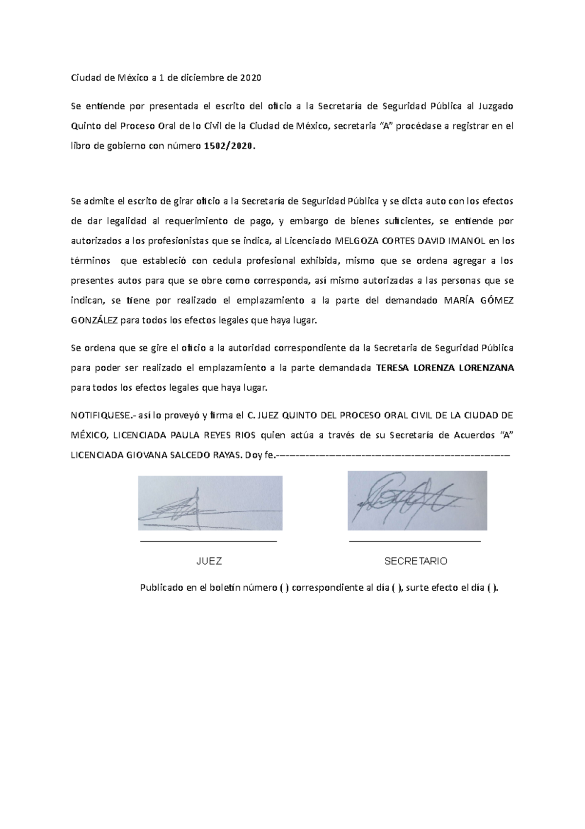 AUTO FP Y Rompimiento Letra - Ciudad de México a 1 de diciembre de 2020 ...