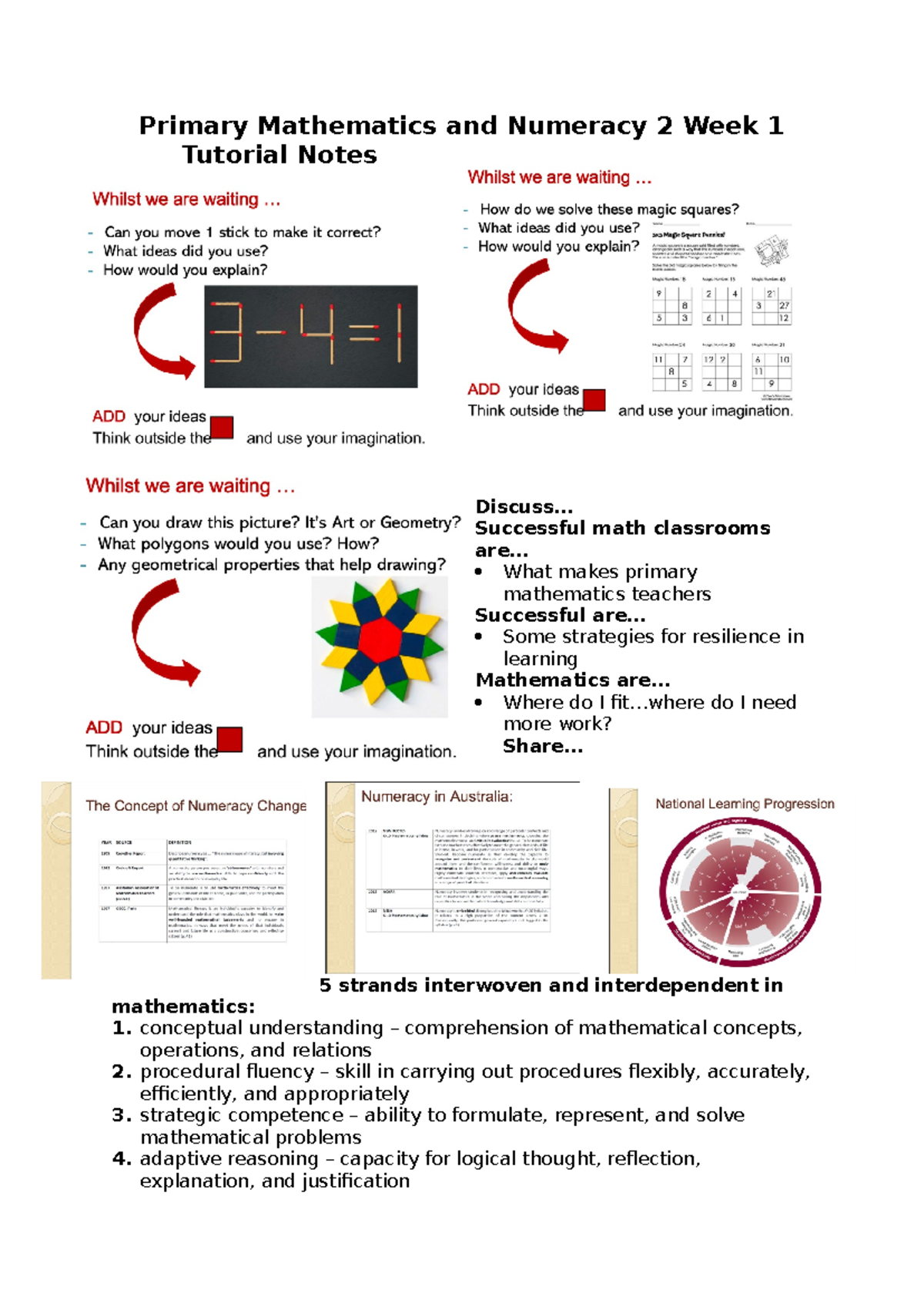 Primary Mathematics and Numeracy 2 Week 1 Tutorial Notes ...