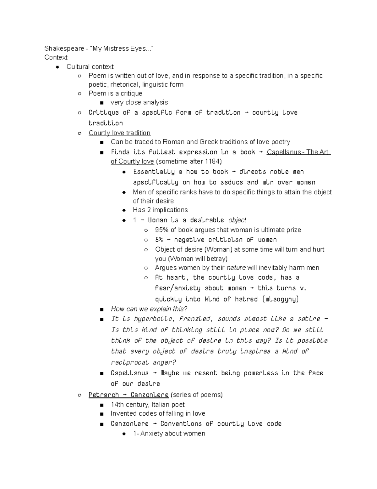 My Mistress Eyes-Shakespeare - Shakespeare - “My Mistress Eyes ...