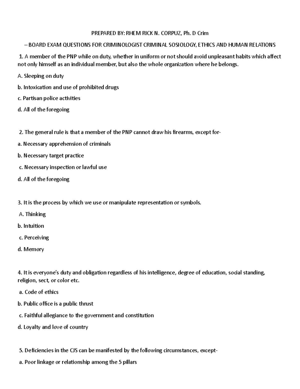 Criminology board 2013 - PREPARED BY: RHEM RICK N. CORPUZ, Ph. D Crim ...