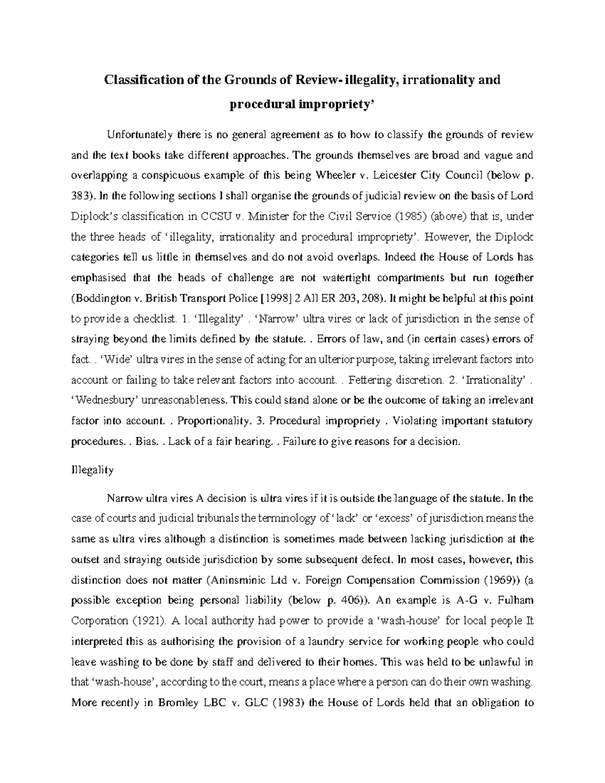 Classification of the Grounds of Review- illegality, irrationality and ...