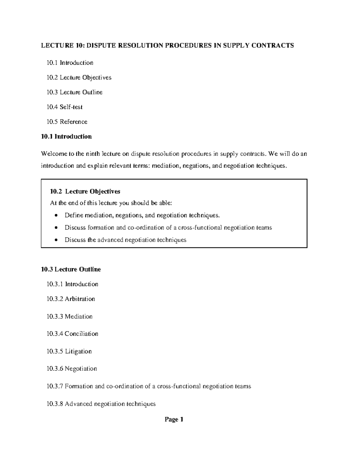 Lecture 10 - Dispute Resolution Procedures - Bachelor of procurement ...