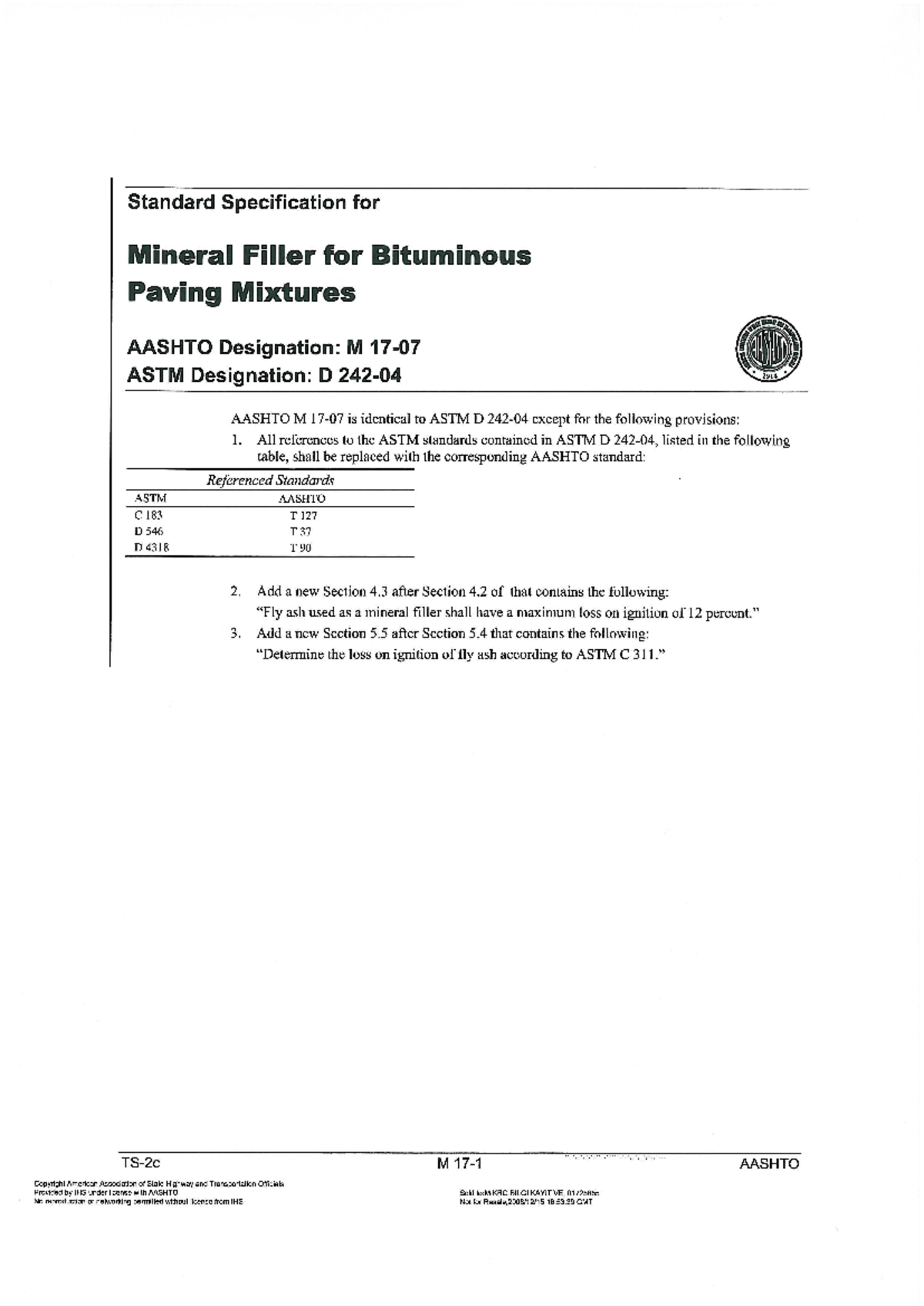 Aashto M 17 - aaaaa - Standard Specification for Mineral Filler for ...