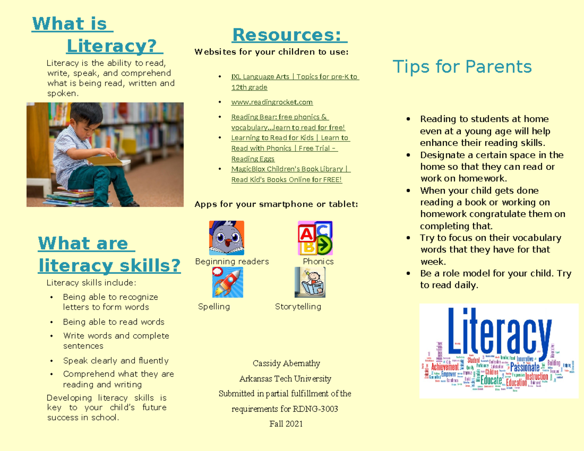 Family Literacy Brochure - What is Literacy? Literacy is the ability to ...