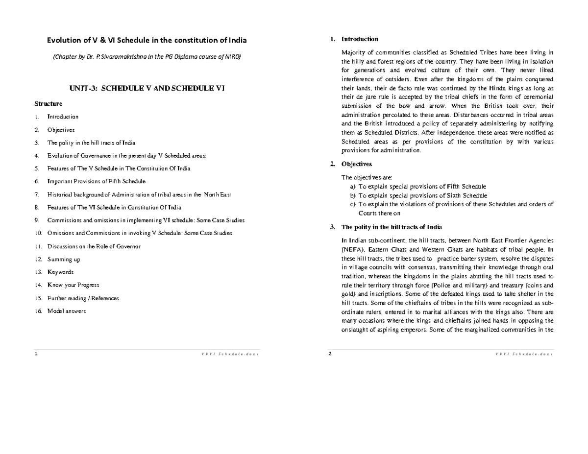 Evolution Of 5th 6th Schedule In The Constitution Of India 1 V V
