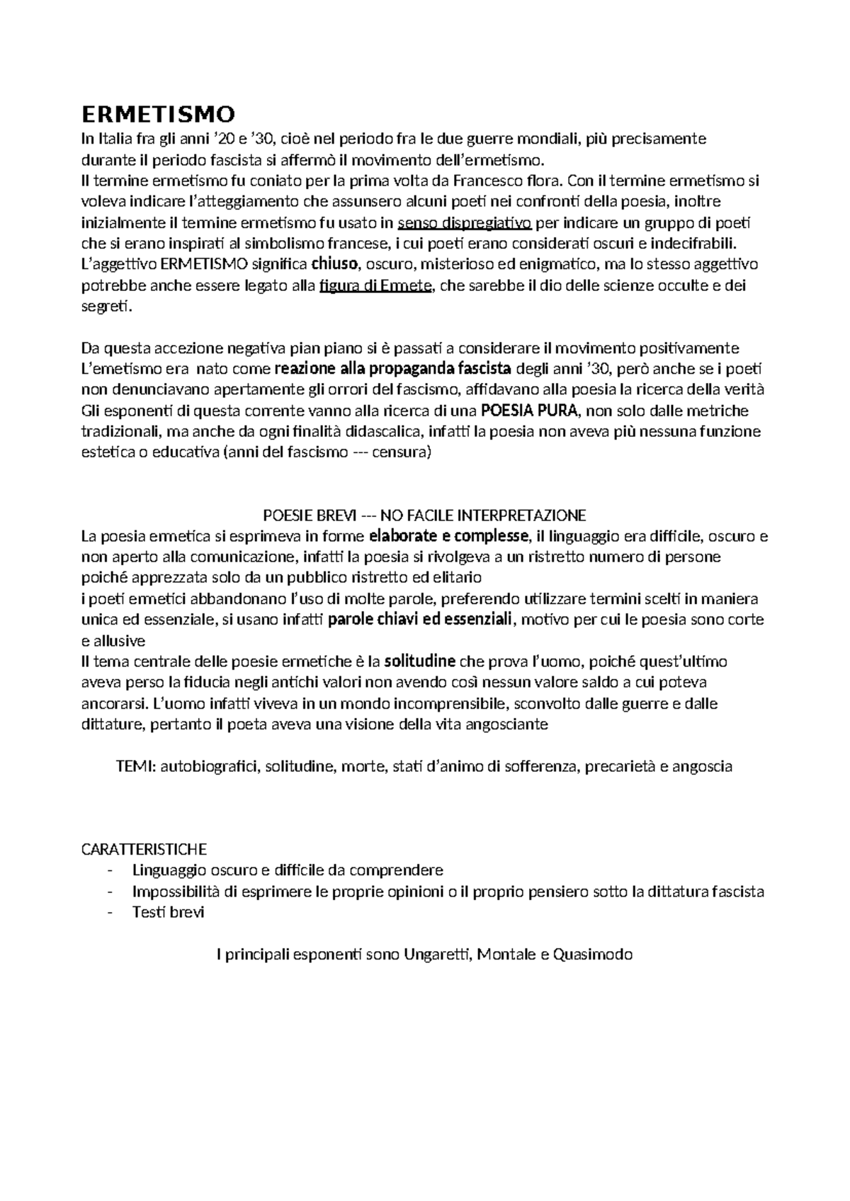 Ermetismo - riassunto da differenti siti e dalla spiegazione in classe ...
