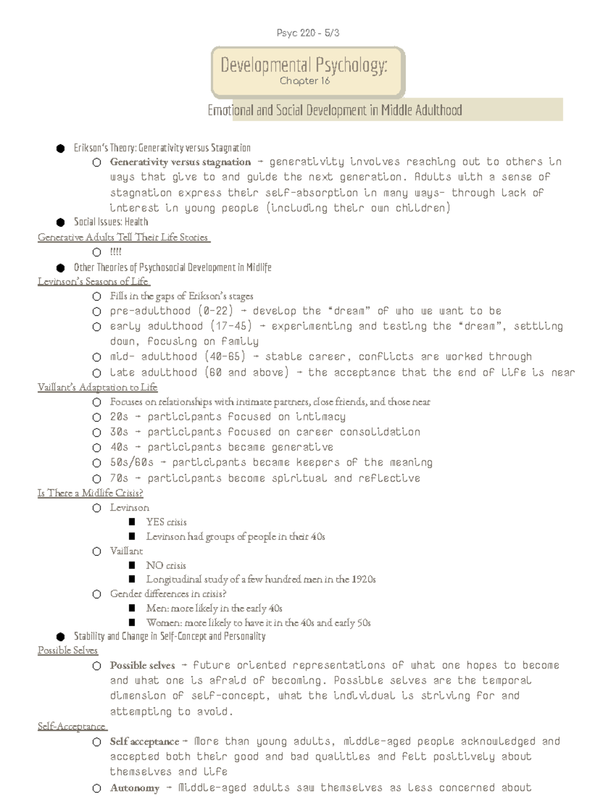 Psyc 220 - Chapter 16 - textbook notes for dev psyc - Psyc 220 - 5 ...